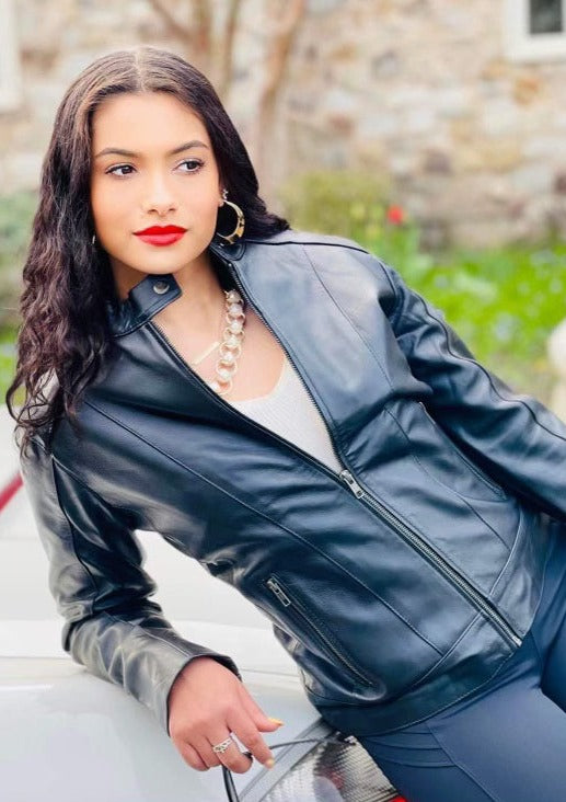 Emma Racer Black Leather Jacket – La Pelle - Designer Leather